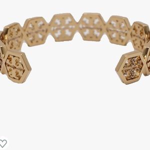 Tory Burch | Jewelry | Tory Burch Adjustable Hex Pave Logo Cuff New 4 Kt Gold Plated | Poshmark